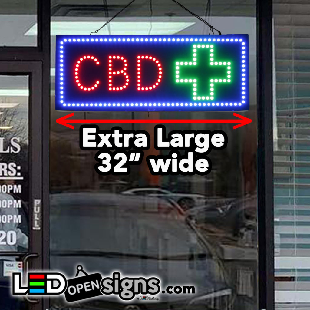 “CBD +” Large LED Window Sign – Led Open Signs